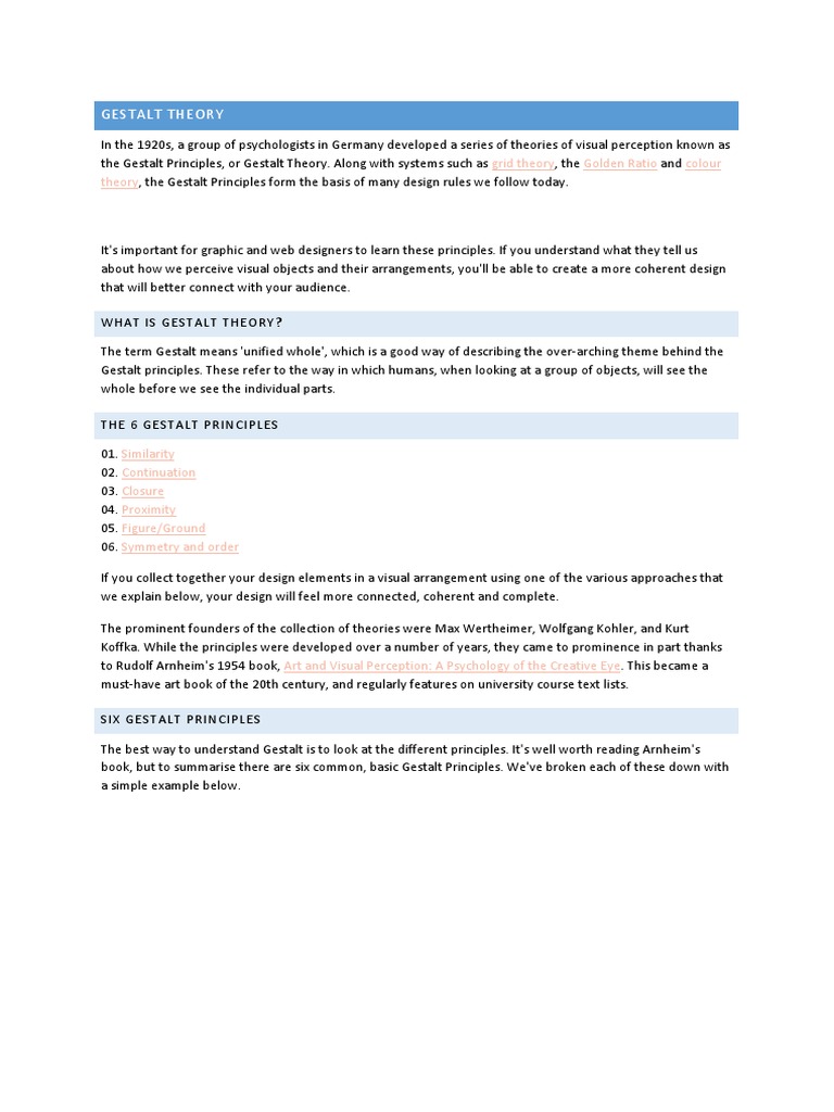 Gestalt Theory | PDF | Composition (Visual Arts) | Psychological Concepts