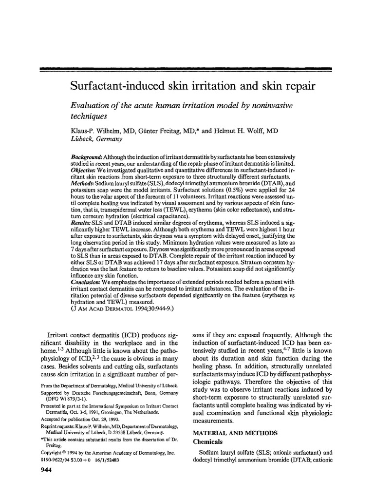 Surfactant-Induced Skin Irritation and Skin Repair | PDF | Surfactant ...