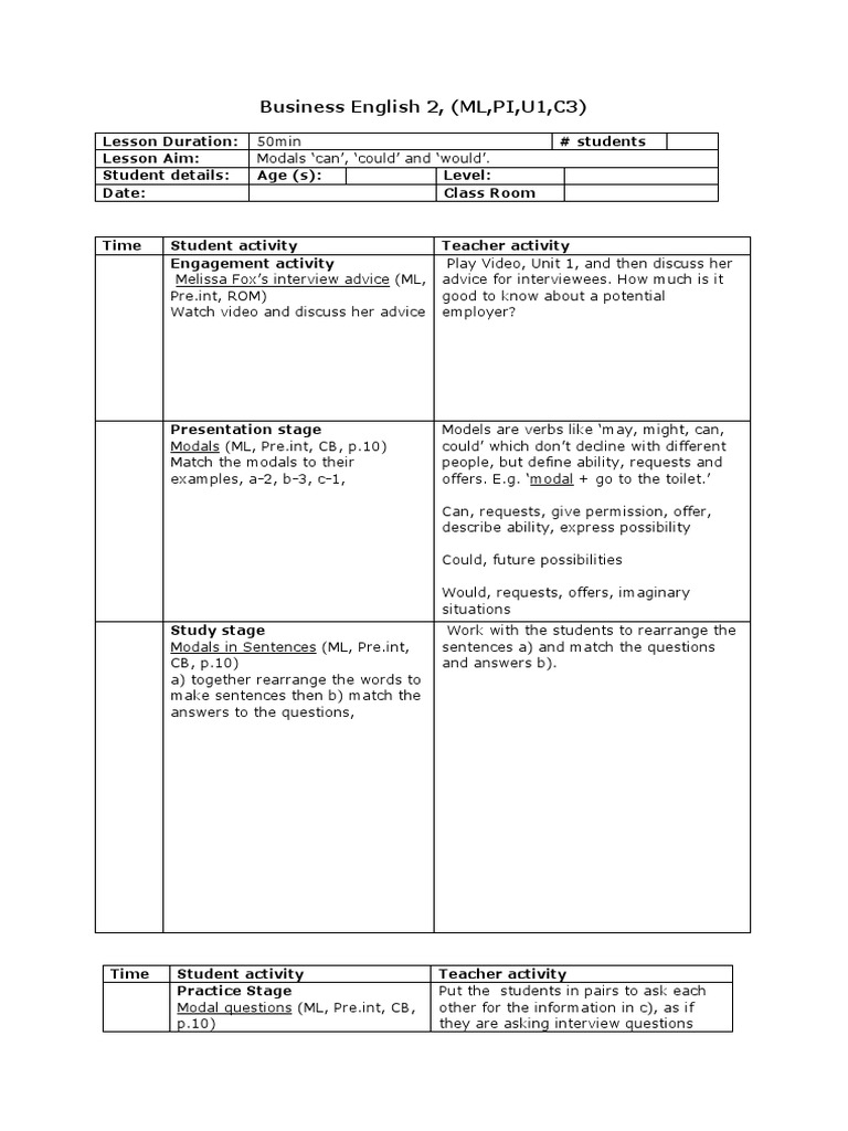 Business English 2, (ML, PI, U1, C3) | PDF | Question | Grammar