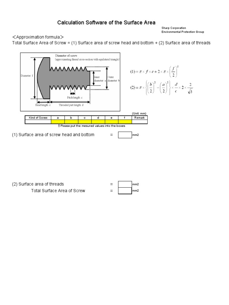 Calculate Screw Surface Area with Approximation Formulas | PDF
