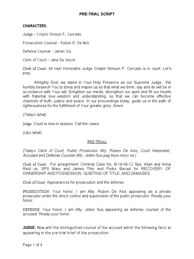 Pre-Trial-Script 1.1 | PDF | Prosecutor | Witness