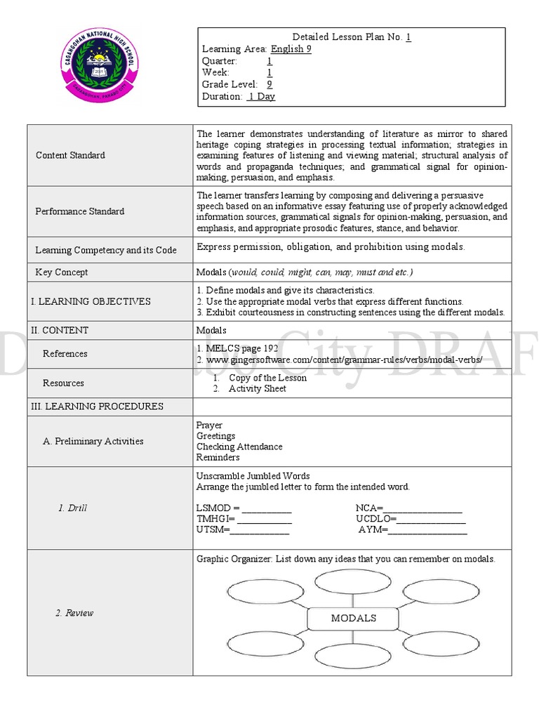 Eng 7 - q1 DLP 1 Cagangohan NHS | PDF