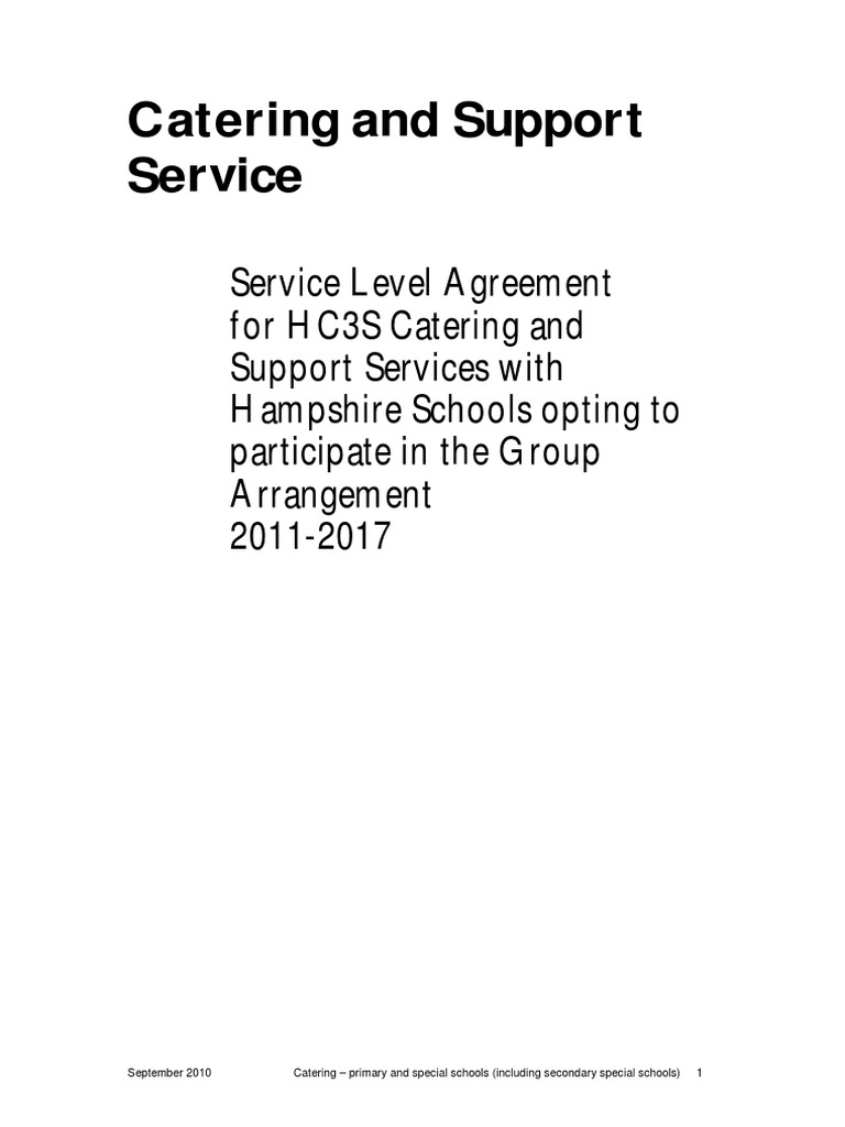 hc3s Catering and Support Sla April 2013 | PDF | School Meal | Service ...