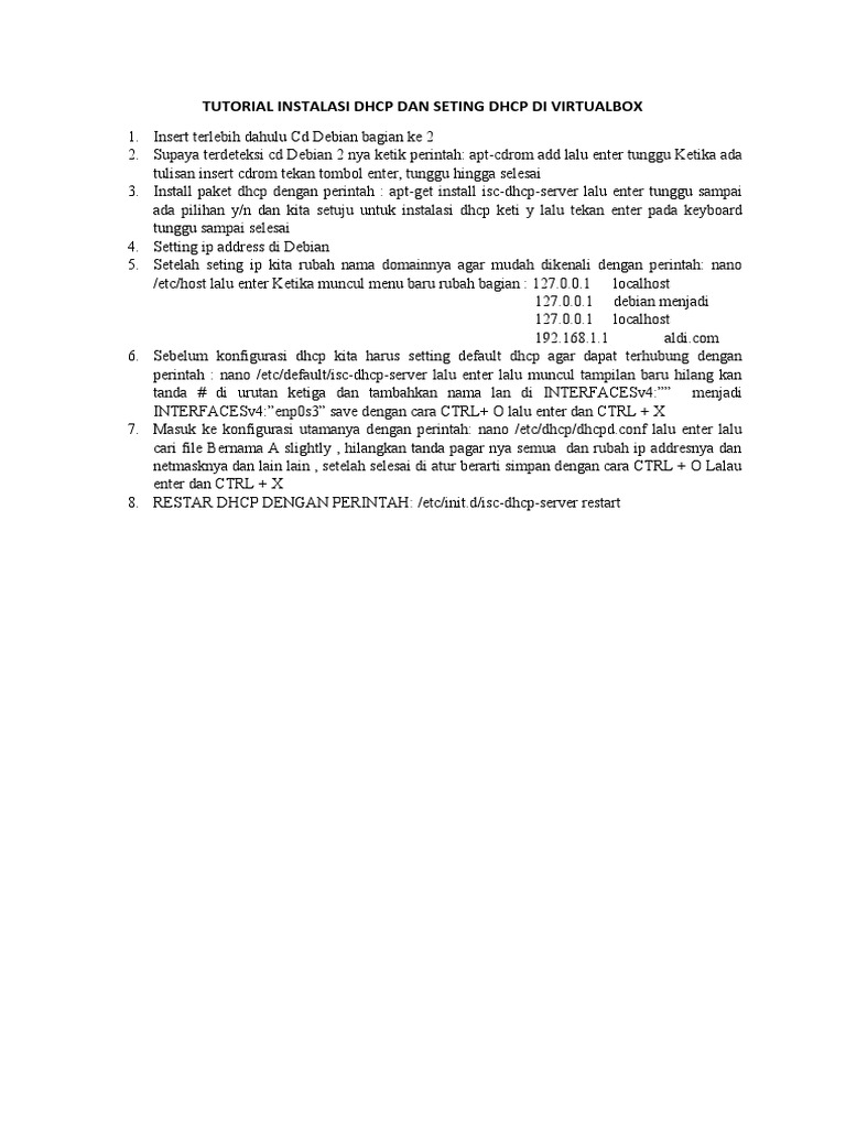 Tutorial Instalasi DHCP Dan Seting DHCP Di Virtualbox | PDF | Metode & Bahan Ajar | Komputer