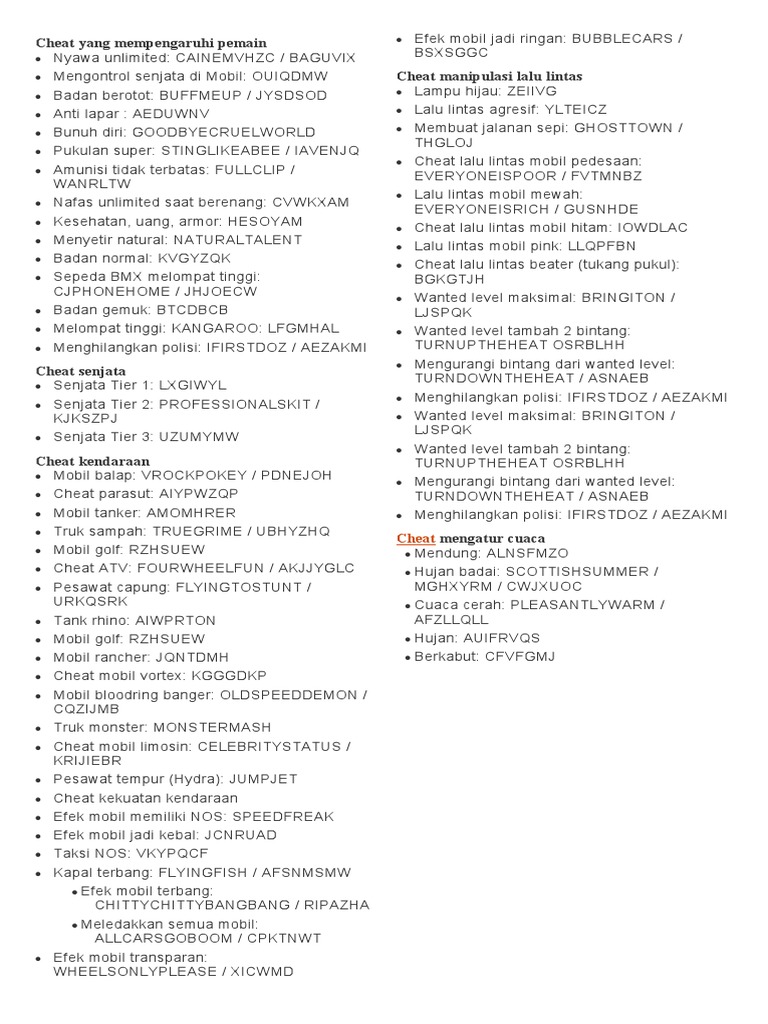 Cheat Yang Gta | PDF