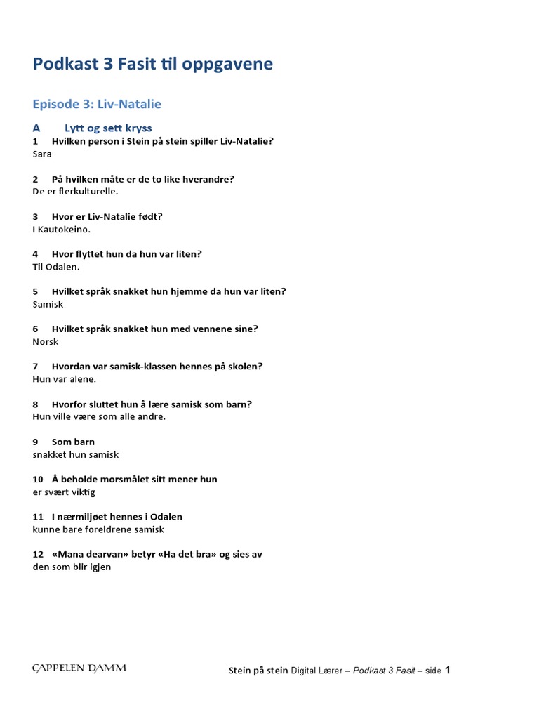 Podkast 3 Fasit Til Oppgavene Word | PDF