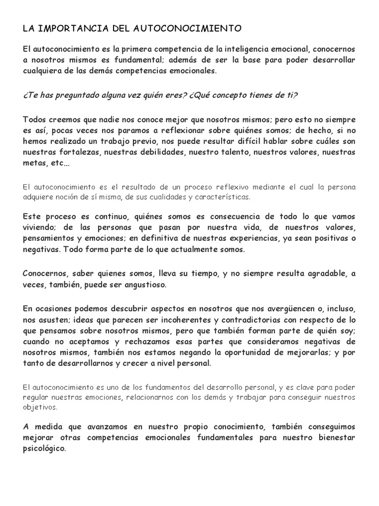 La Importancia Del Autoconocimiento | PDF