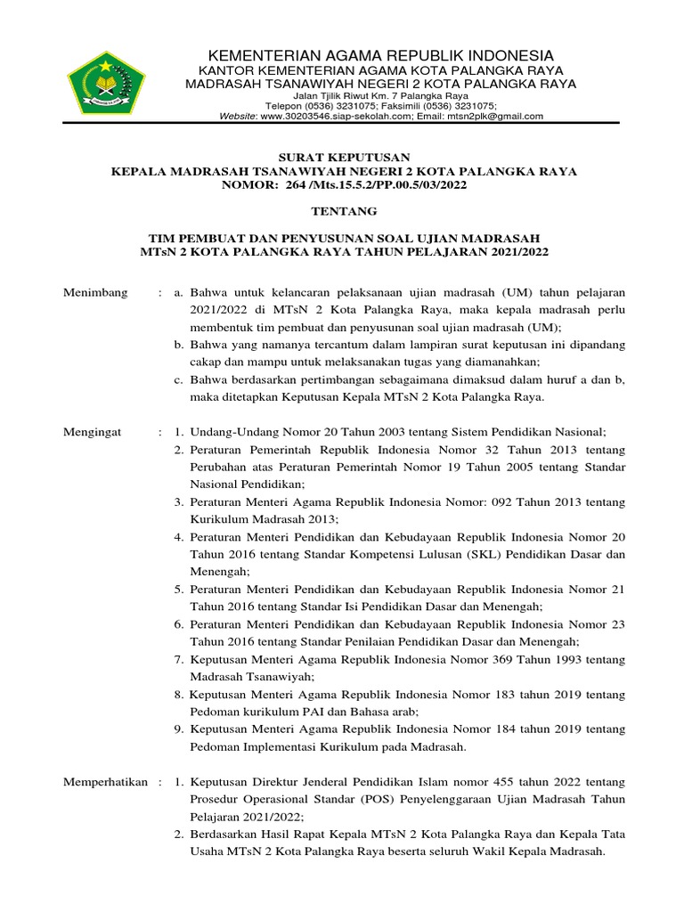 SK Tim Penyusunan Soal Uam 2022 | PDF