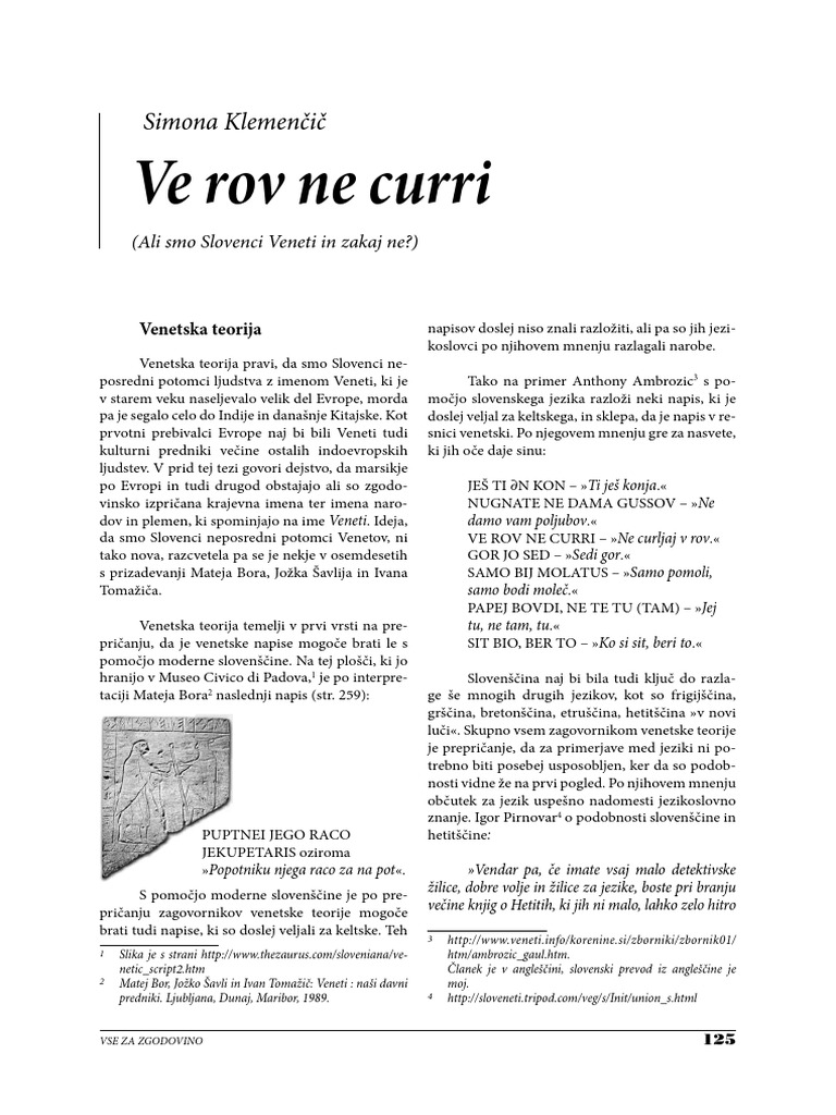 Ve Rov Ne Curri: (Ali Smo Slovenci Veneti in Zakaj Ne?) | PDF