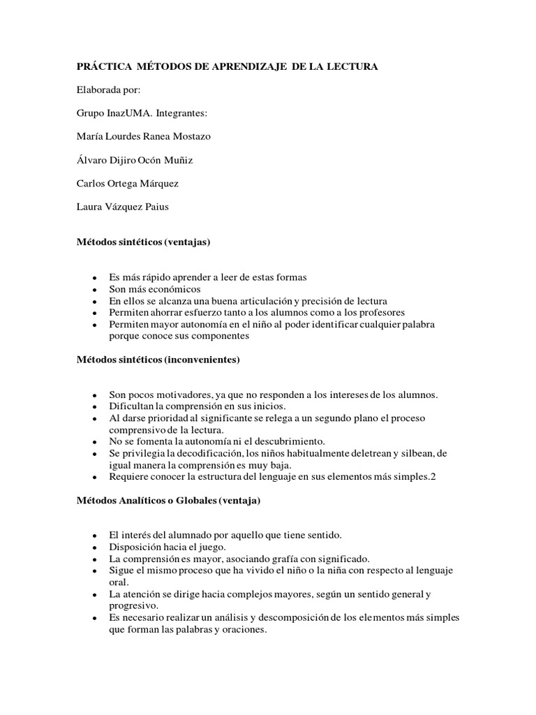 Practica Metodos de Aprendizaje de Lectura (Trastornos) | PDF