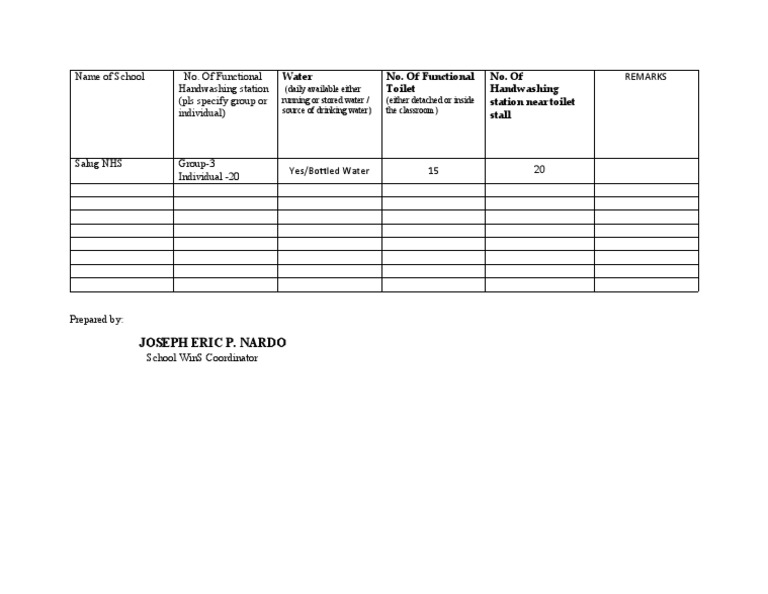 WinS TEMPLATE Salug NHS School Data | PDF