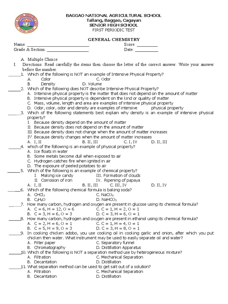 General Chem 1 Summative Test Cherry | PDF | Chemical Elements ...