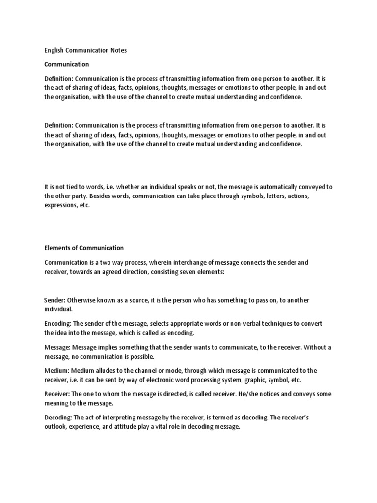 English Communication Notes | PDF | Communication | Code