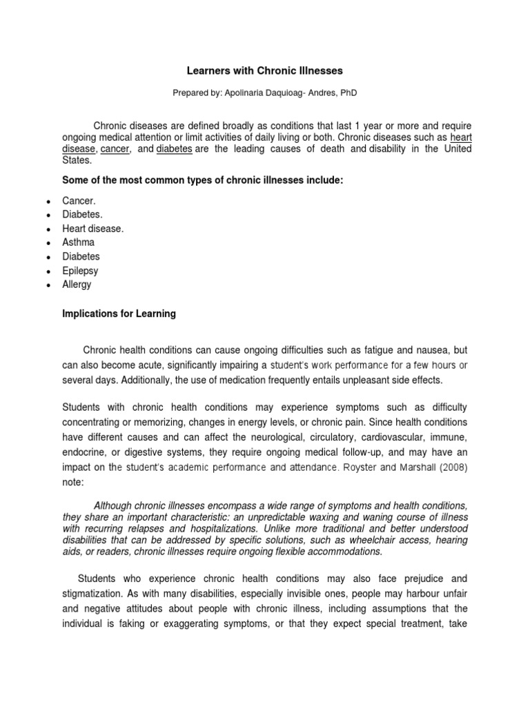 Chronic Illnesses and Learning Accommodations | PDF | Chronic Condition ...