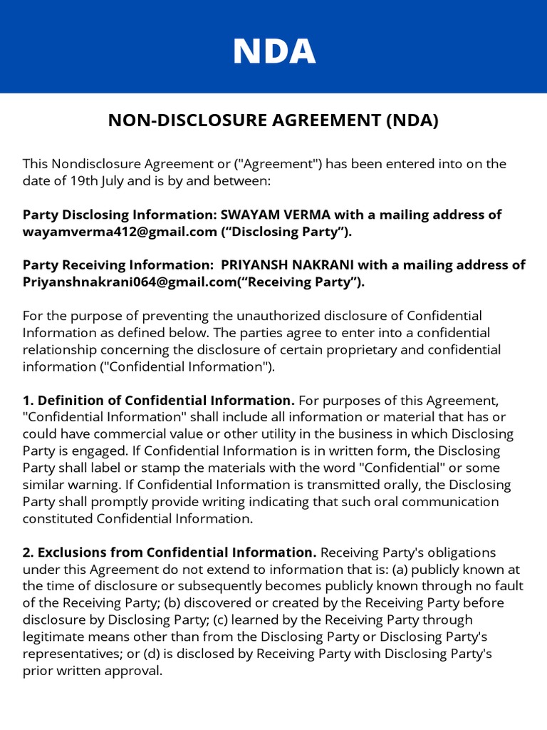 Nda PDF | PDF | Non Disclosure Agreement | Business Law
