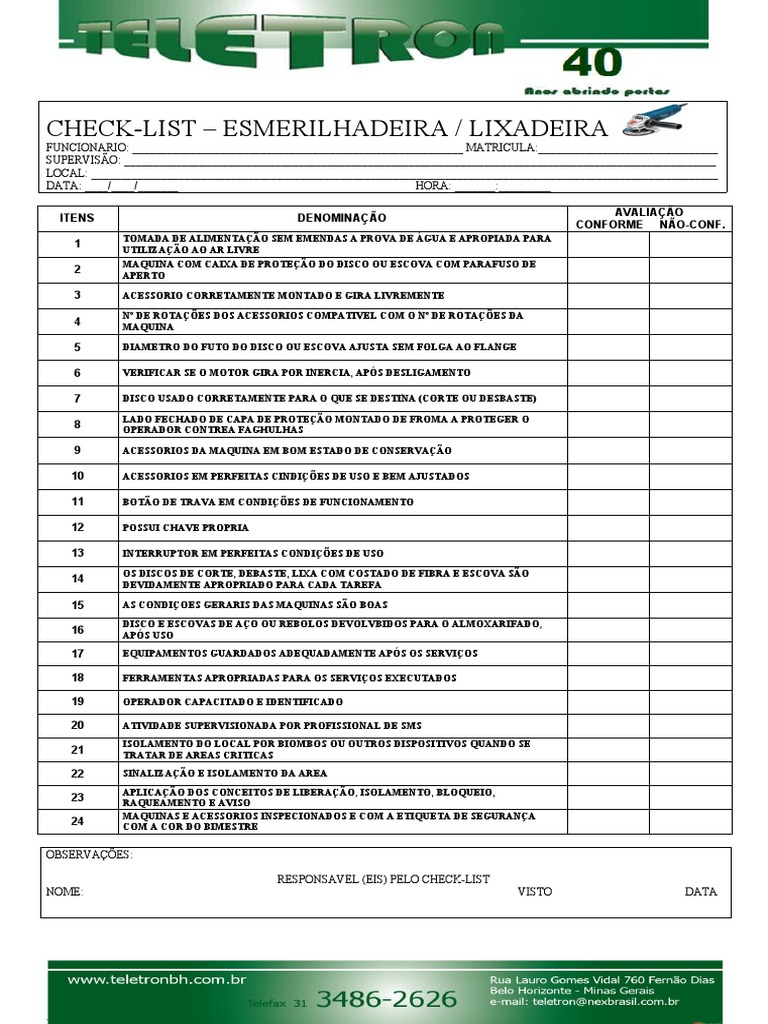 Chek-List Lixadeira | PDF