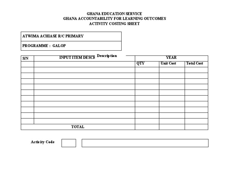 Activity Costing Sheet New | PDF | Technology & Engineering