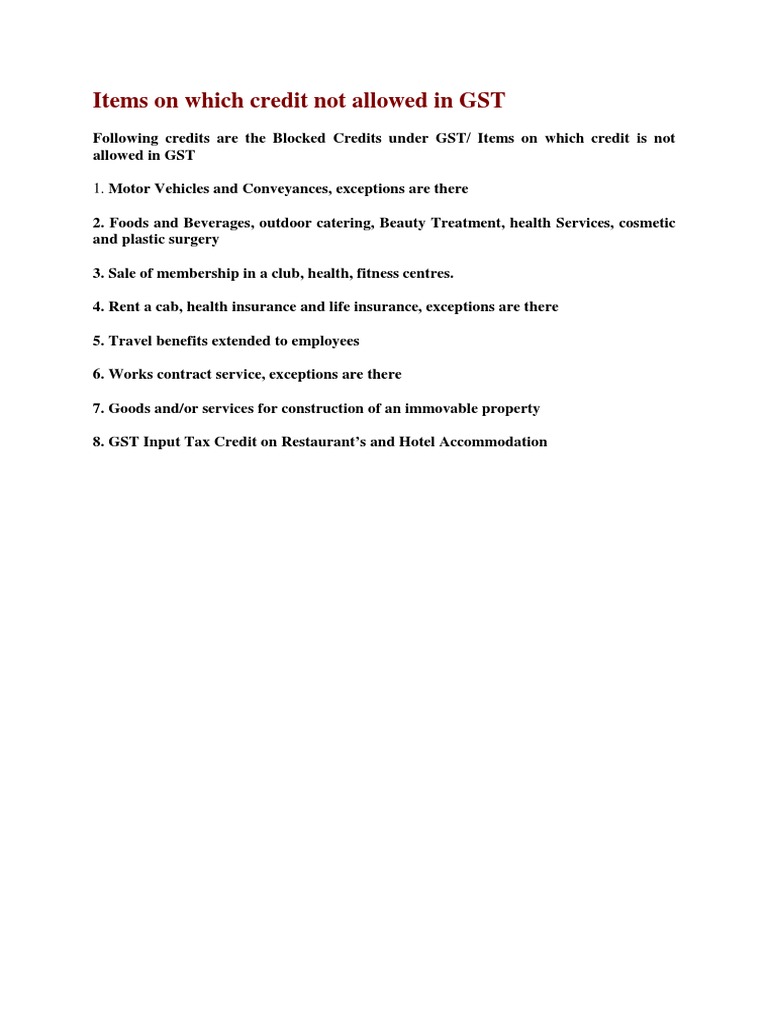 Block Credit Under GST Law | PDF