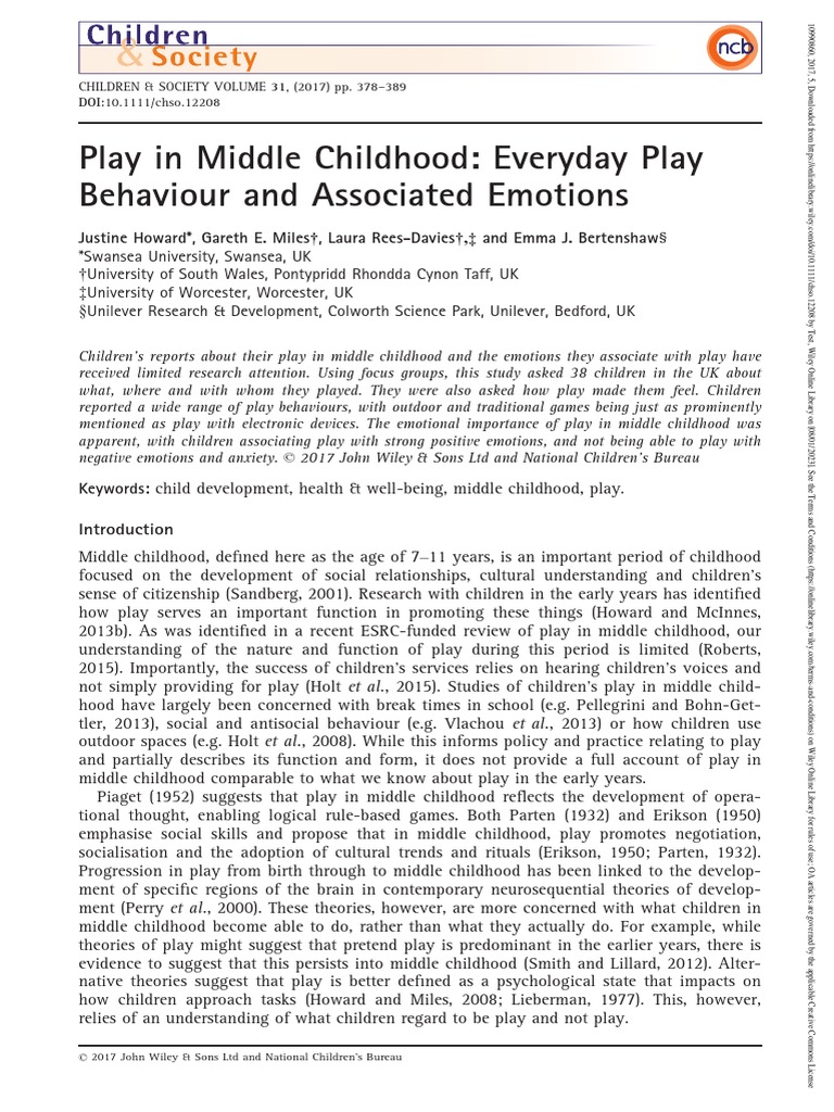 Children Society - 2017 - Howard - Play in Middle Childhood Everyday ...