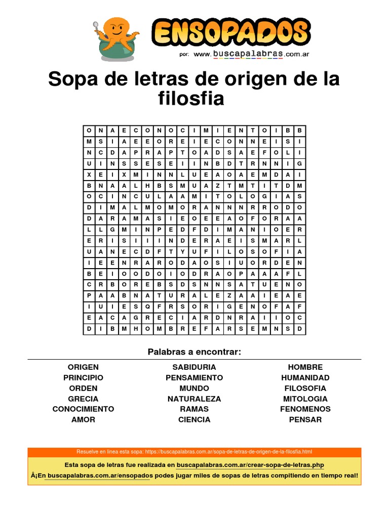 Orígenes de la filosofía: una sopa de letras con palabras clave | PDF ...