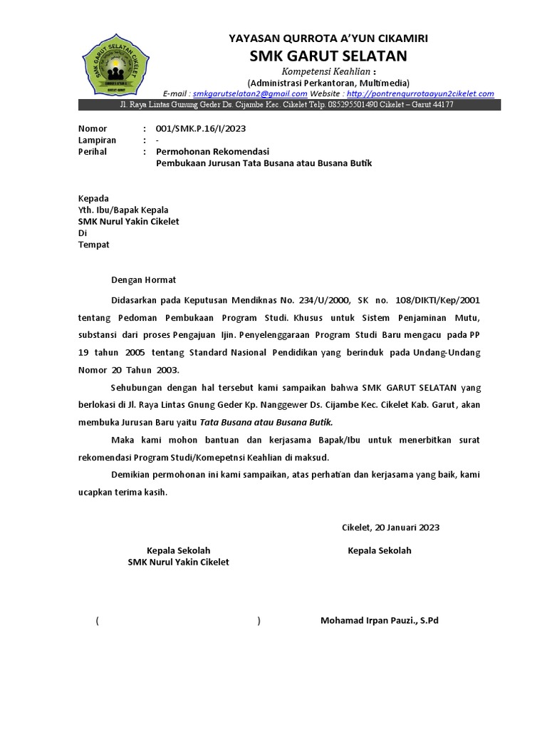 Surat Rekomendasi Pembukaan Jurusan Baru | PDF