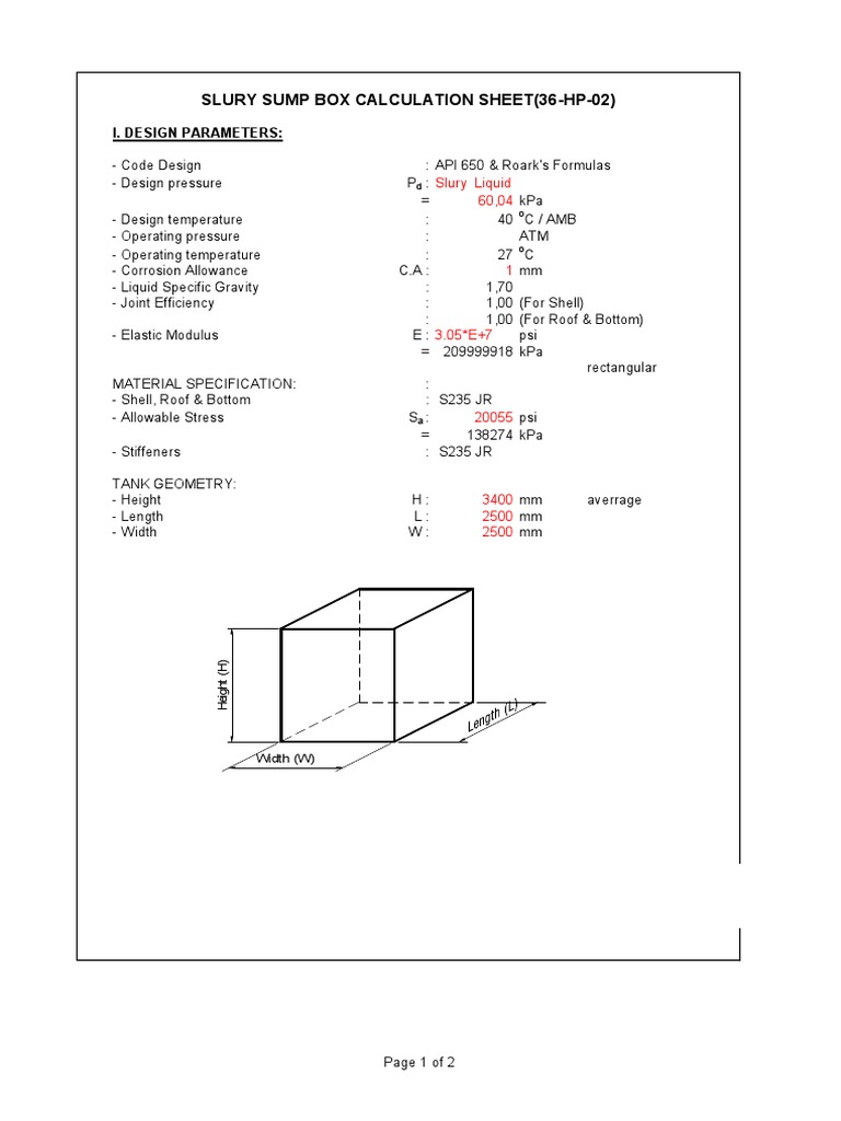 Slurry Sump Box Design Parameters | PDF | Pressure | Mechanical Engineering