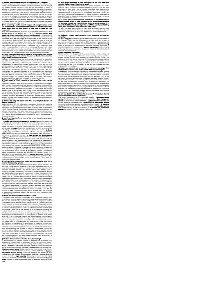 16 Questions | PDF | Virtualization | Cloud Computing