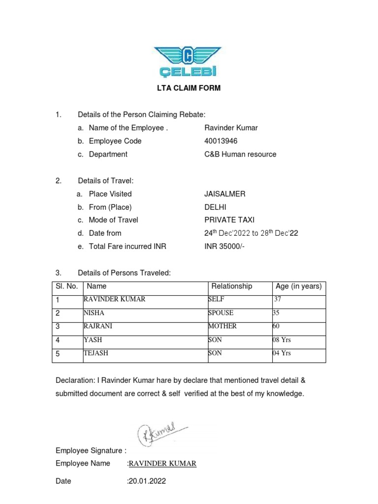 LTA Claim Form | PDF