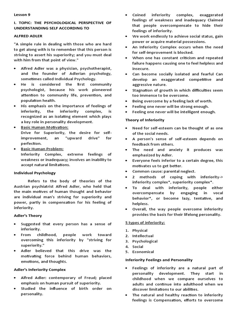 Lesson 9 THE PSYCHOLOGICAL PERSPECTIVE OF UNDERSTANDING SELF ACCORDING ...