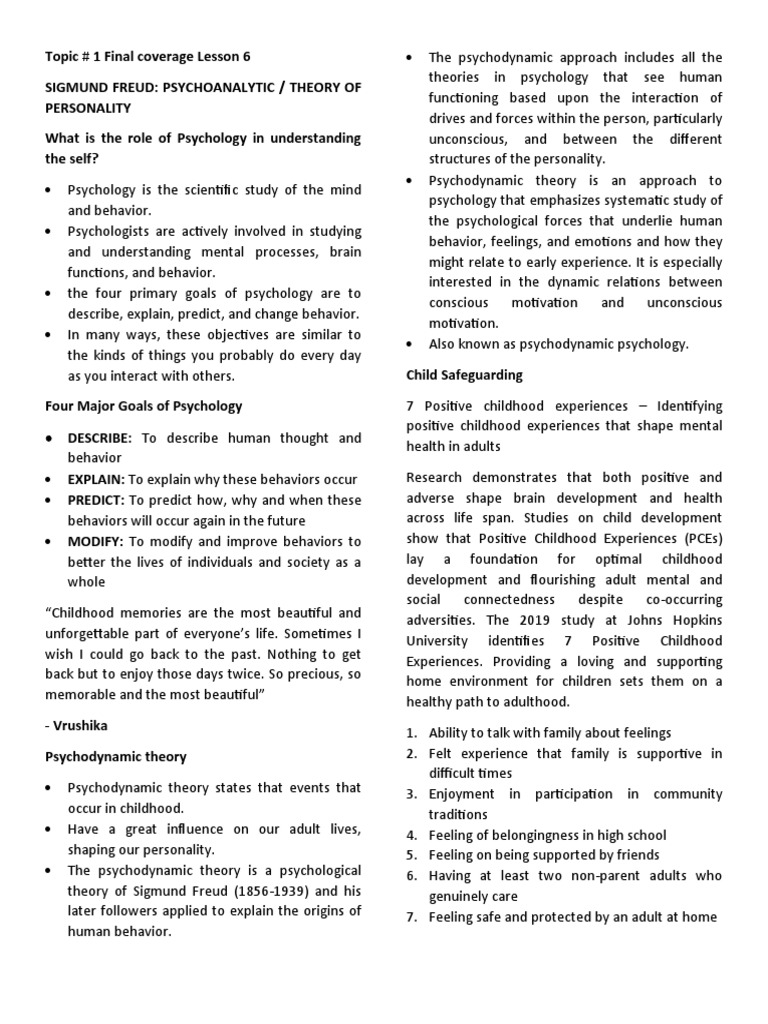 Sigmund Freud Psychoanalytic Theory of Personality | PDF