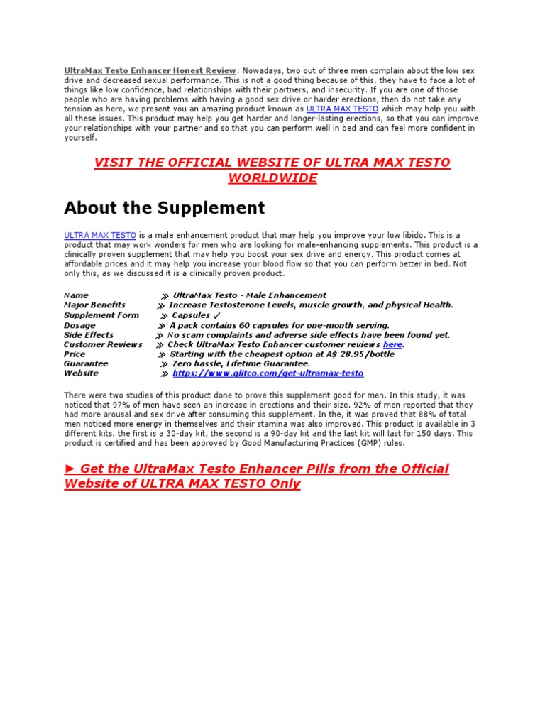 UltraMax Testo Enhancer Honest Review | PDF | Libido | Human Sexuality