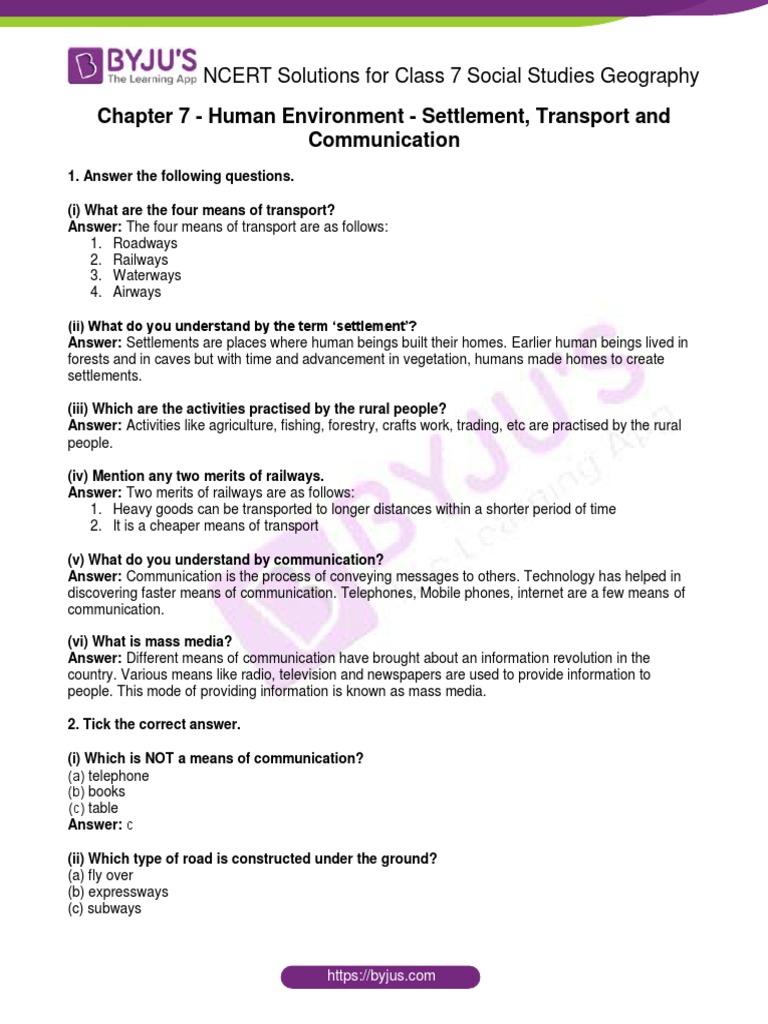 NCERT Solutions For Class 7 Social Studies Geography Chapter 7 Human ...