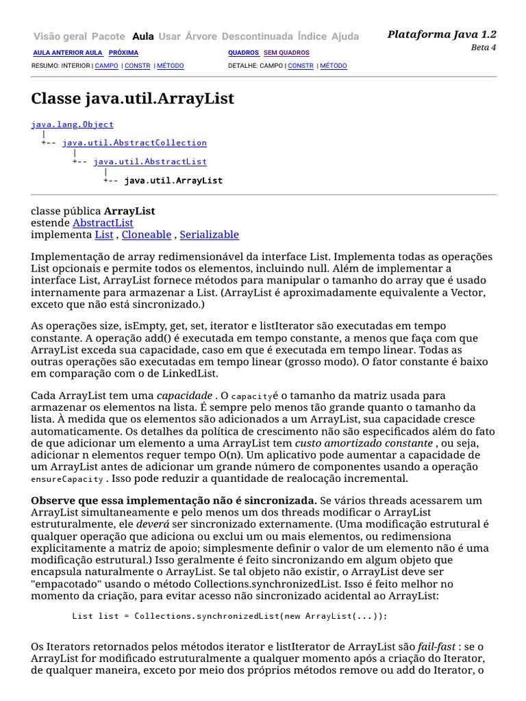 Class Java Utilarraylist Pdf Classe Programação De Computadores Java Linguagem De
