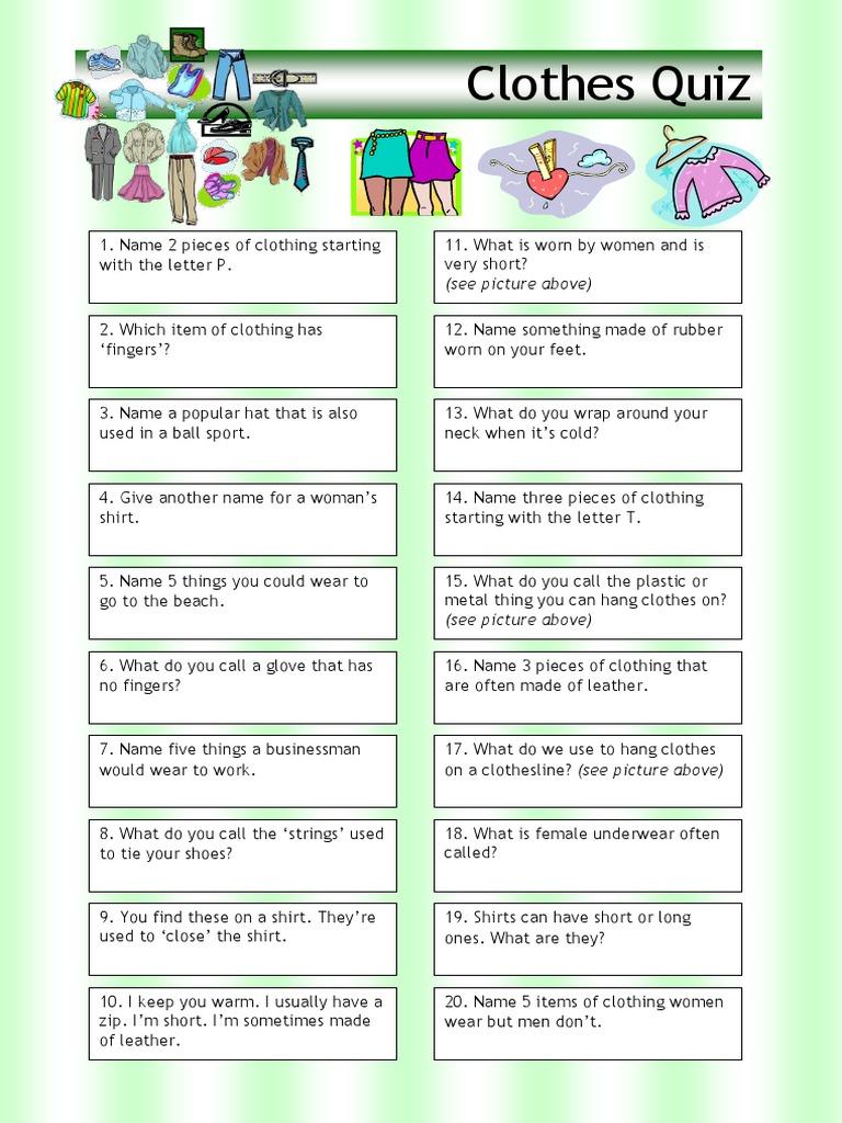 Quiz Clothes Fun Activities Games Games - 15069 | PDF
