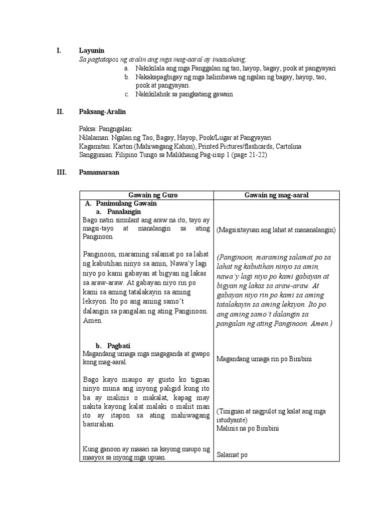 Detailed Lesson Planned in Filipino Elem | PDF
