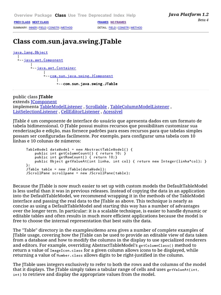 Class Com Sunjava Swingjtable Pdf Array Data Structure