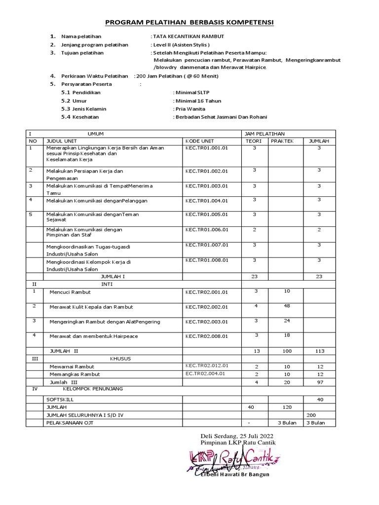 Program Pelatihan Berbasis Kompetensi | PDF