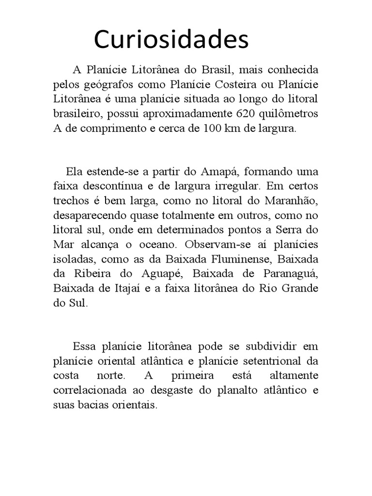 Planície Litorânea do Brasil: Características | PDF