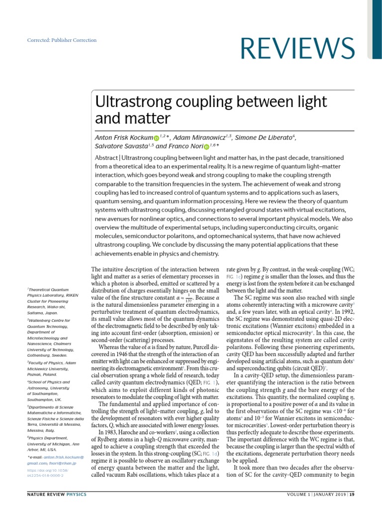 Frisk Kockum Et Al - 2019 - Ultrastrong Coupling Between Light and ...