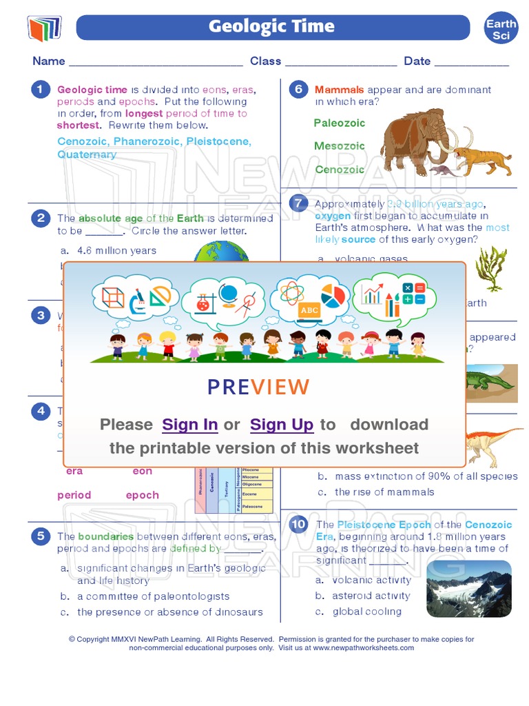 Worksheet Science Grade 8 Geologic Time 1 3 | PDF