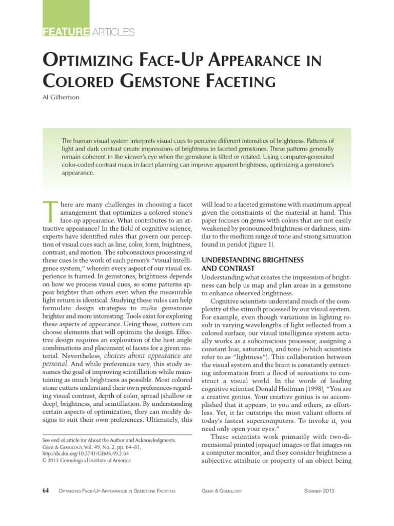 Optimizing Face-Up Appearance | PDF | Gemstone | Contrast (Vision) Optimizing Face-Up Appearance | PDF | Gemstone | Contrast (Vision)