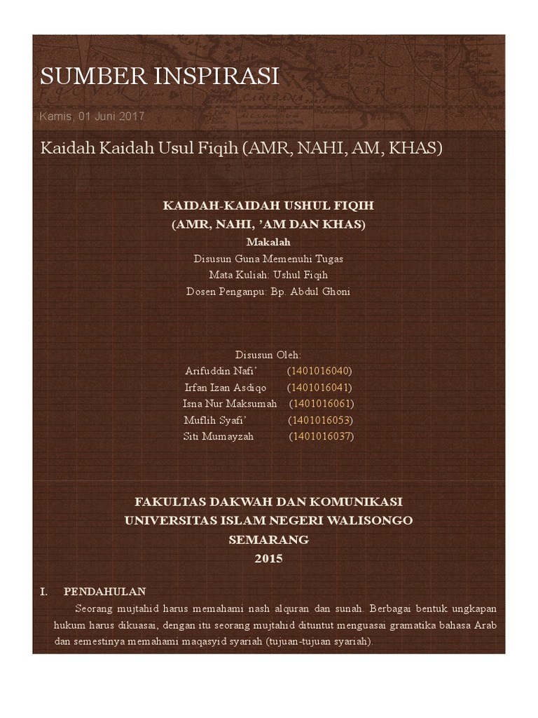 Kaidah Kaidah Usul Fiqih (AMR, NAHI, AM, KHAS) | PDF