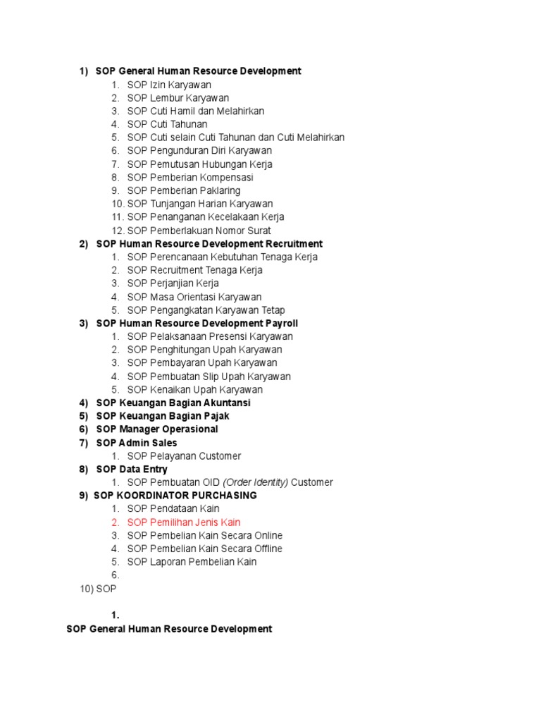 SOP General Human Resource Development | PDF
