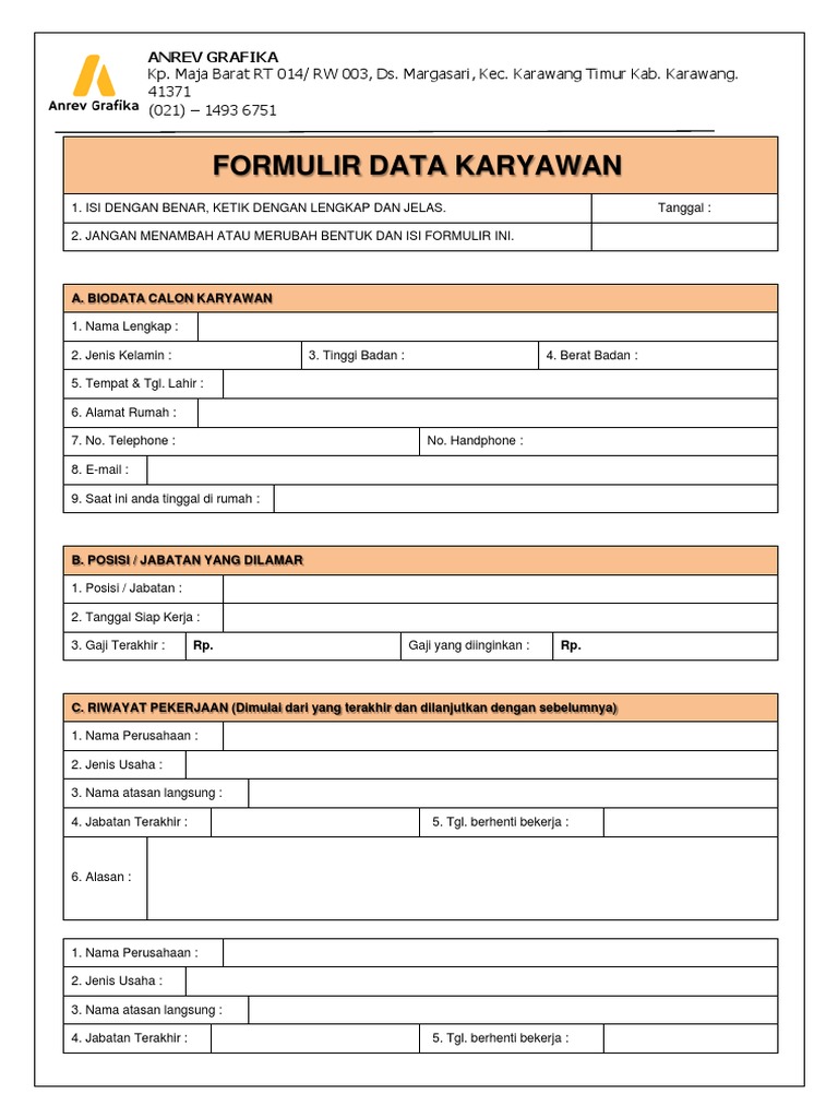 Contoh Port 12 Formulir Data Karyawan Sertifikasi Chro | PDF | Seni ...