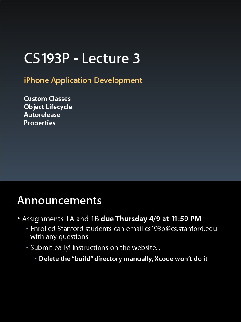 Cs193P - Lecture 3: Iphone Application Development | PDF | Objective C | Method (Computer ...