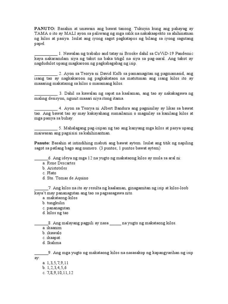ESP Q2 Test Paper | PDF