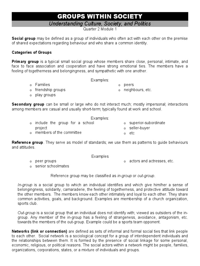 Ucsp - Groups Within Society | PDF | Social Group | Psychological Concepts