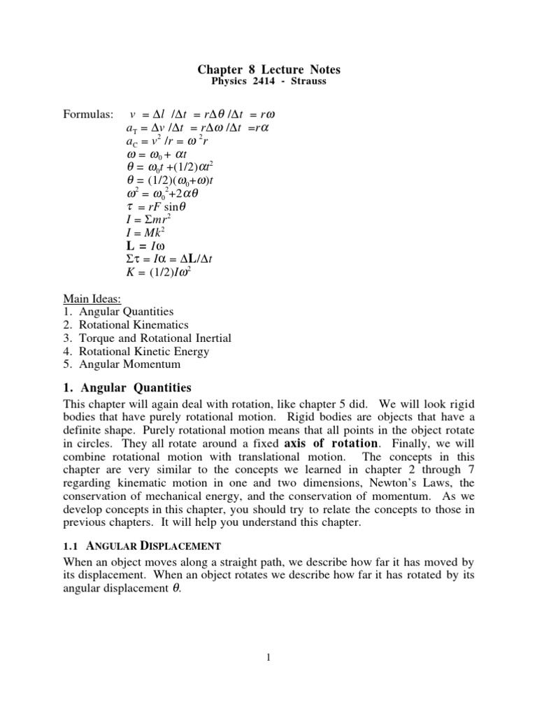 Rotational Motion Notes | PDF | Rotation Around A Fixed Axis | Torque