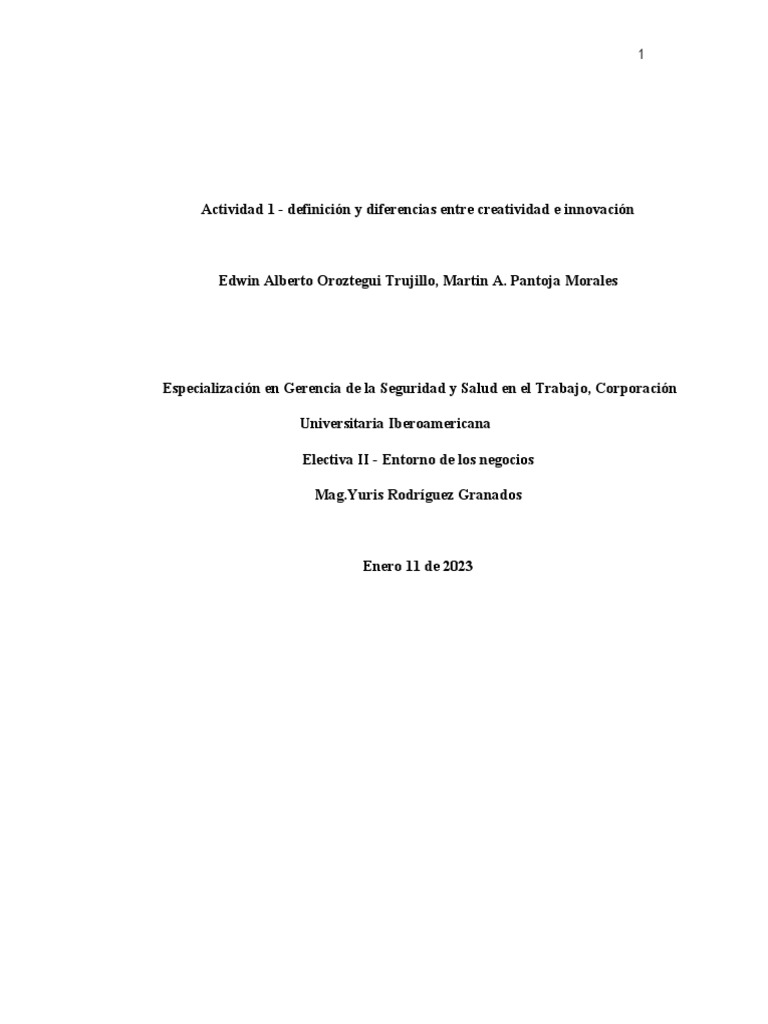 Actividad 1 Electiva 2 | PDF | Creatividad | Innovación