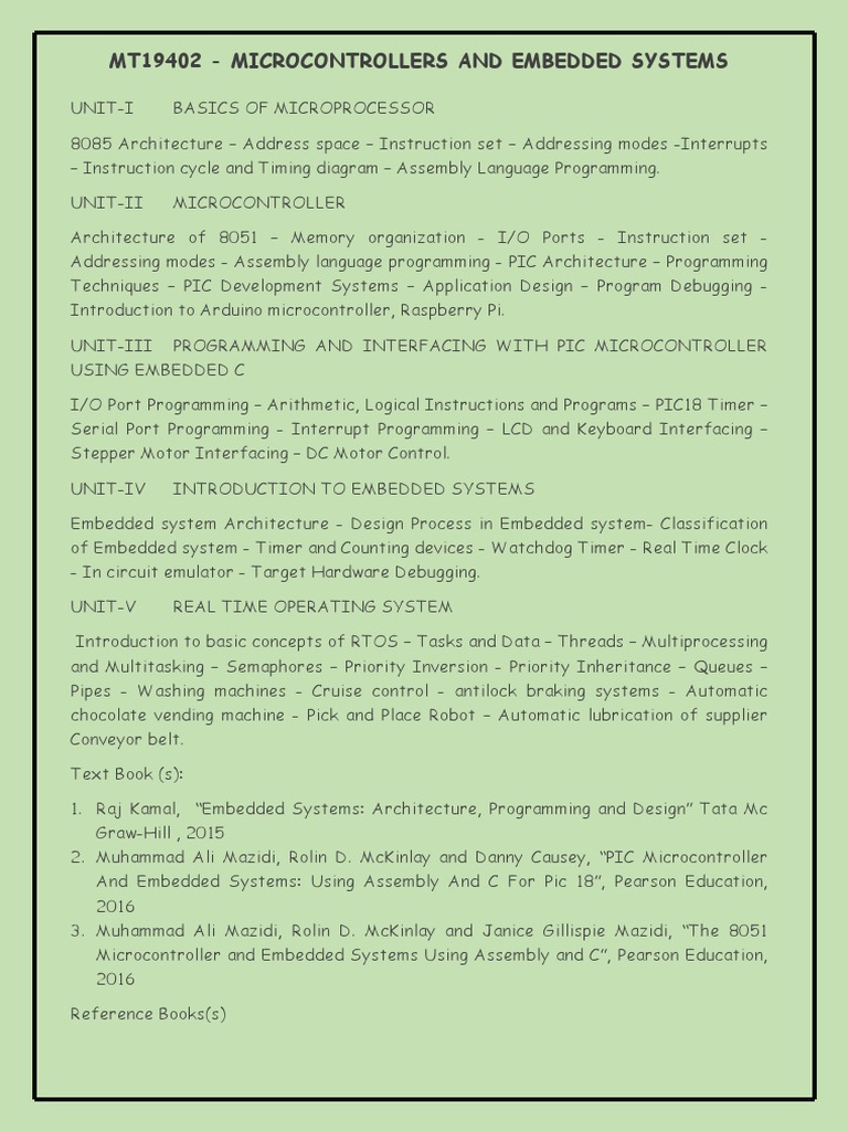 Microcontrollers Syllabus | PDF | Embedded System | Microcontroller